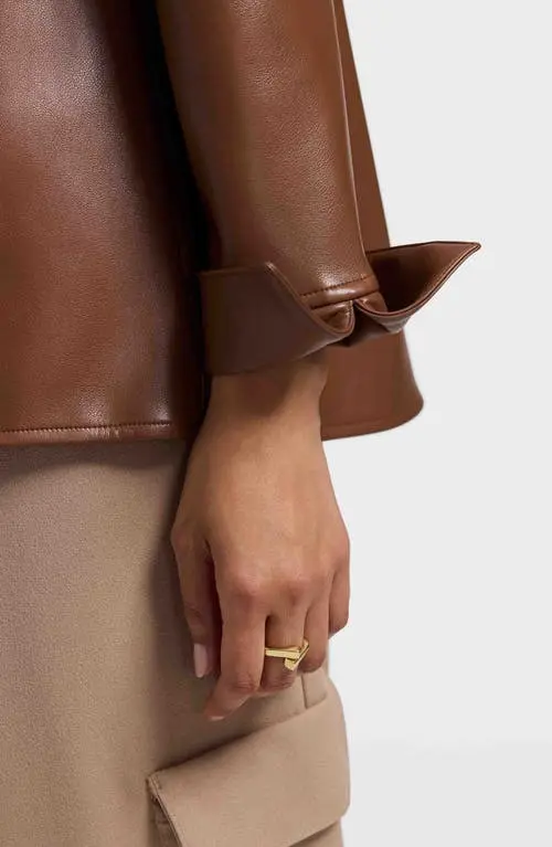Foxcroft Agnes Faux Leather Long Sleeve Popover Top - Macchiato