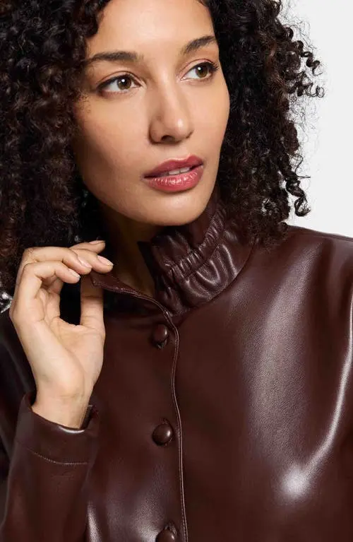 Foxcroft Carolina Faux Leather Shirt Jacket - Chicory Coffee