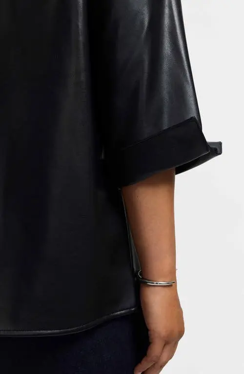 Foxcroft Agnes Faux Leather Popover Top - Black