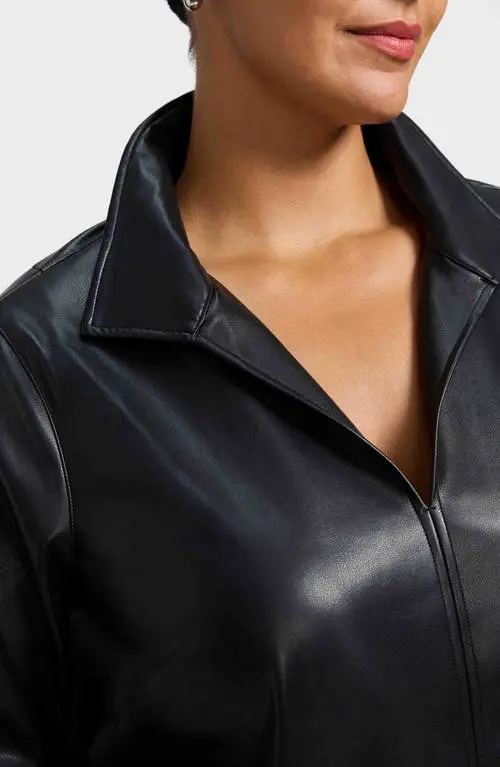 Foxcroft Agnes Faux Leather Popover Top - Black