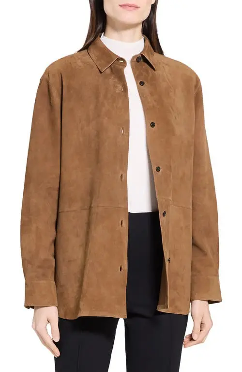Theory Boxy Fit Suede Shirt Jacket