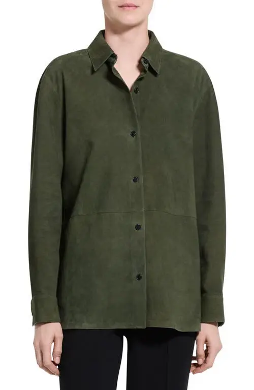 Theory Boxy Fit Suede Shirt Jacket - Ivy
