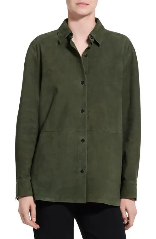 Theory Boxy Fit Suede Shirt Jacket