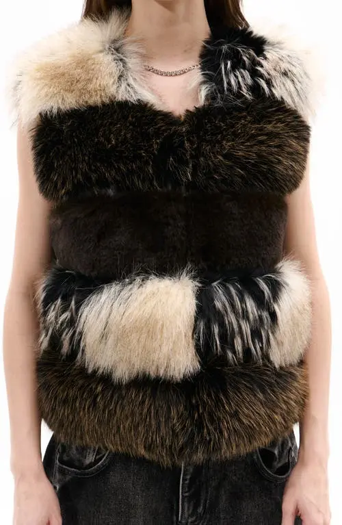 AZALEA WANG Mixed Faux Fur Vest - Brown Multi