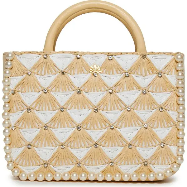 Lele Sadoughi Maya Crystal Fan Raffia Mini Tote