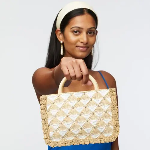 Lele Sadoughi Maya Crystal Fan Raffia Mini Tote