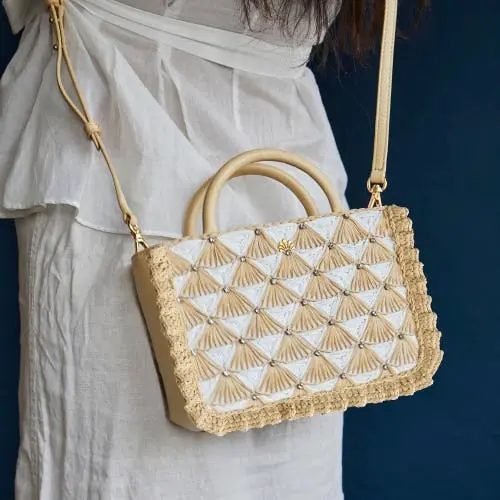 Lele Sadoughi Maya Crystal Fan Raffia Mini Tote