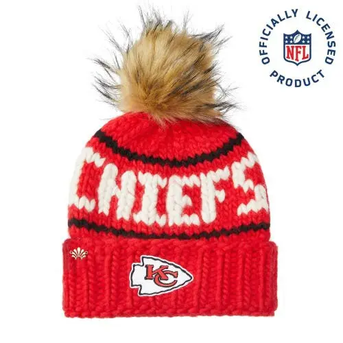 Lele Sadoughi Chiefs Wool Beanie With Faux Fur Pom - Red 600