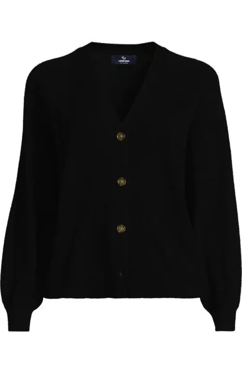 LANDS' END Cashmere V-neck Cardigan - Black
