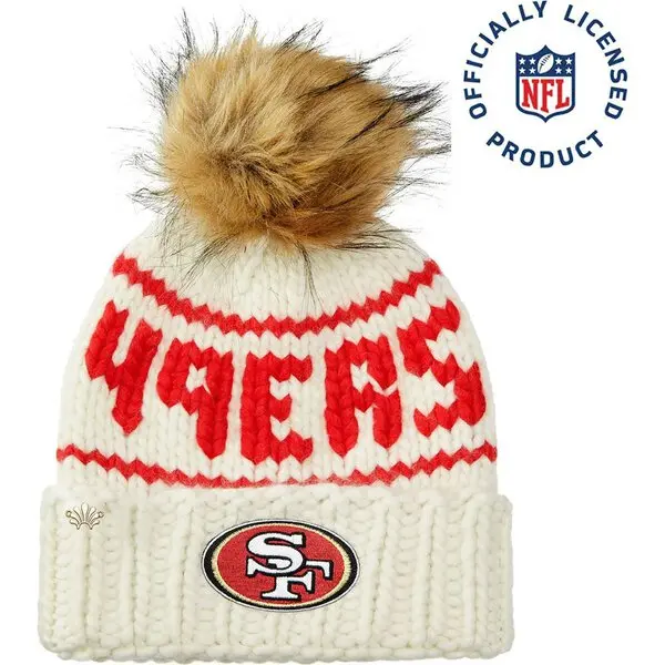 Lele Sadoughi X Nfl San Francisco 49ers Beanie With Faux Fur Pom - White 100