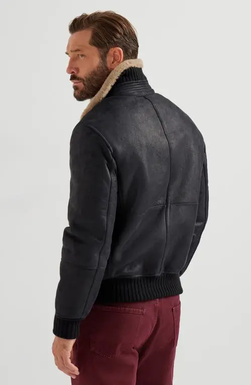 Brunello Cucinelli Nubuck Shearling Bomber Jacket - Black