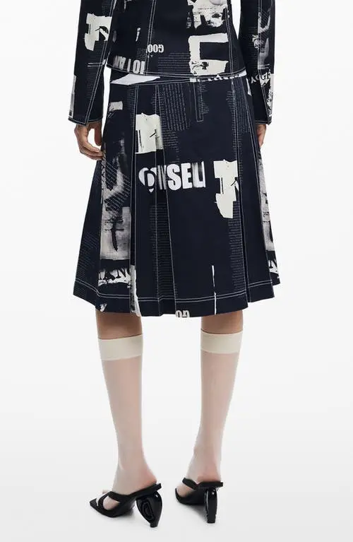Desigual Box Pleat Patchwork Skirt