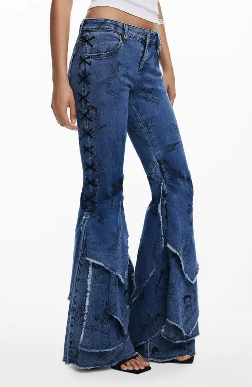 Desigual Cartoon Pattern Flare Jeans