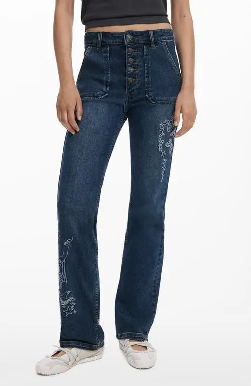 Desigual Embroidered Detail Button-fly Jeans