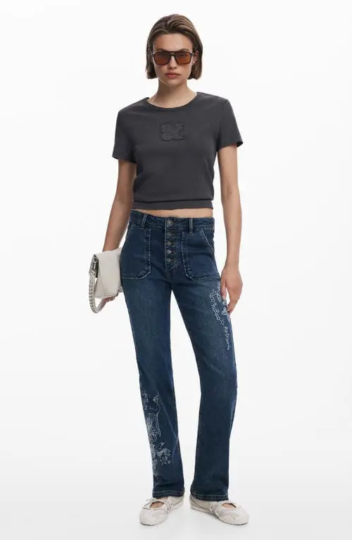 Desigual Embroidered Detail Button-fly Jeans - Blue