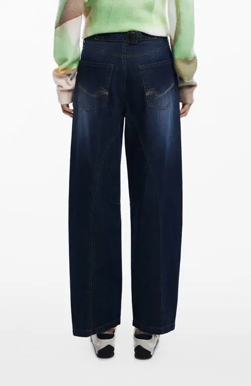 Desigual Exposed Button Fly Barrel Leg Jeans