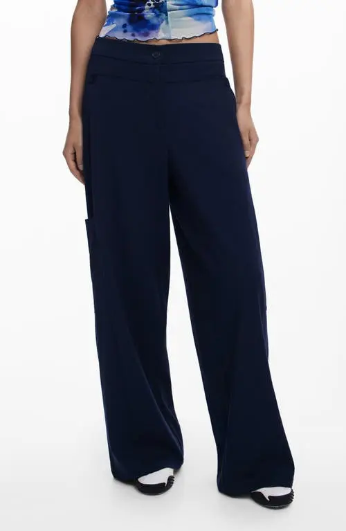 Desigual Wide Leg Cargo Pants - Blue
