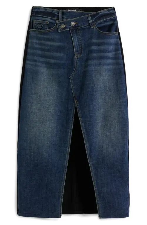 Desigual Mixed-media Denim Midi Skirt
