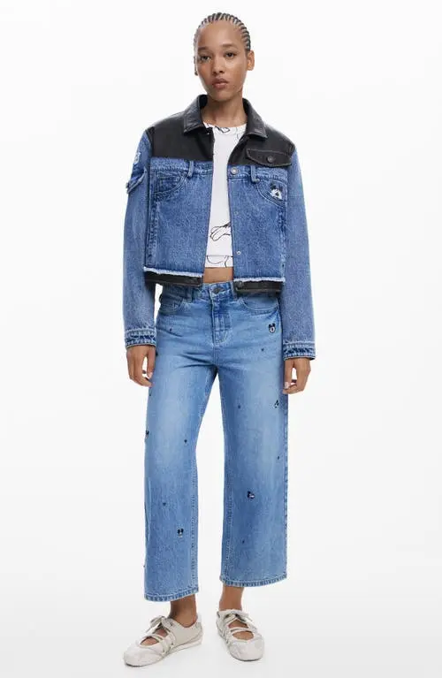 Desigual Mickey Mouse Embroidered Wide Leg Jeans