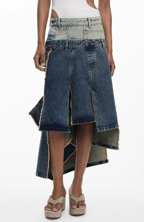 Desigual Two-tone Ruffle Denim Skirt