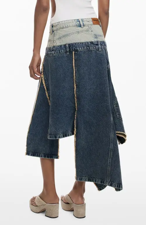 Desigual Two-tone Ruffle Denim Skirt