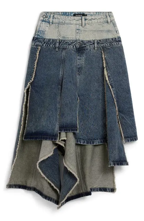 Desigual Two-tone Ruffle Denim Skirt