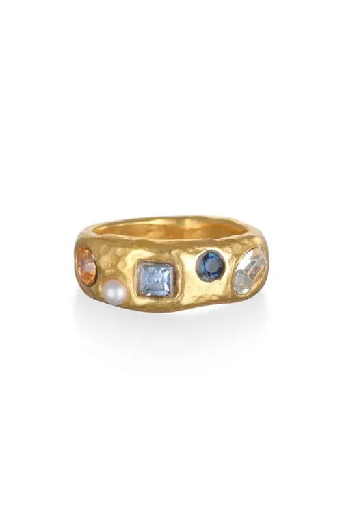 Sequin Rococo Crystal & Faux Pearl Ring - Blue