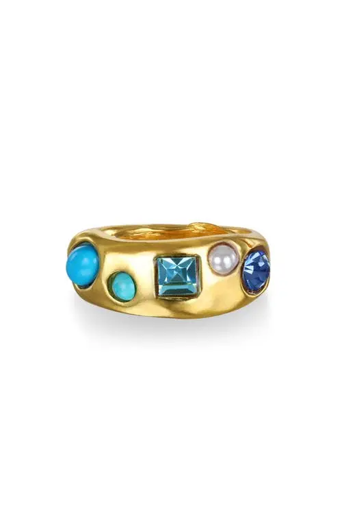Sequin Rococo Crystal & Faux Pearl Ring - Turquoise