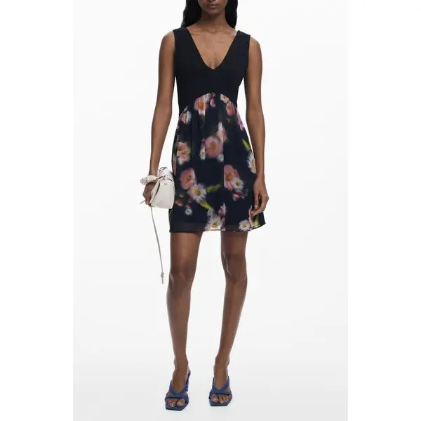 Desigual Sleeveless Floral Minidress - Black