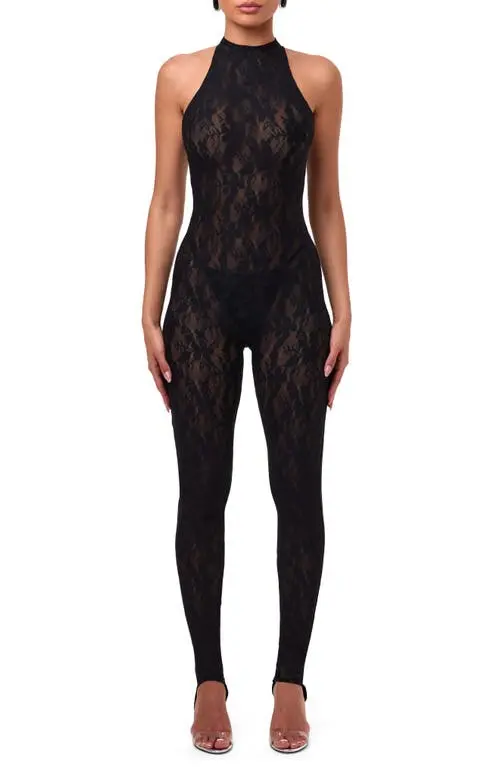 Naked Wardrobe Lace Racerback Stirrup Jumpsuit - Black
