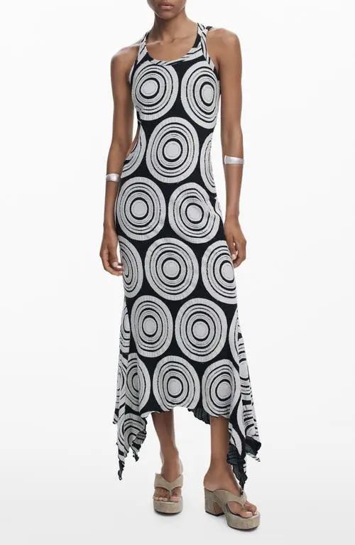Desigual Sleeveless Cutout Handkerchief Hem Dress - Black