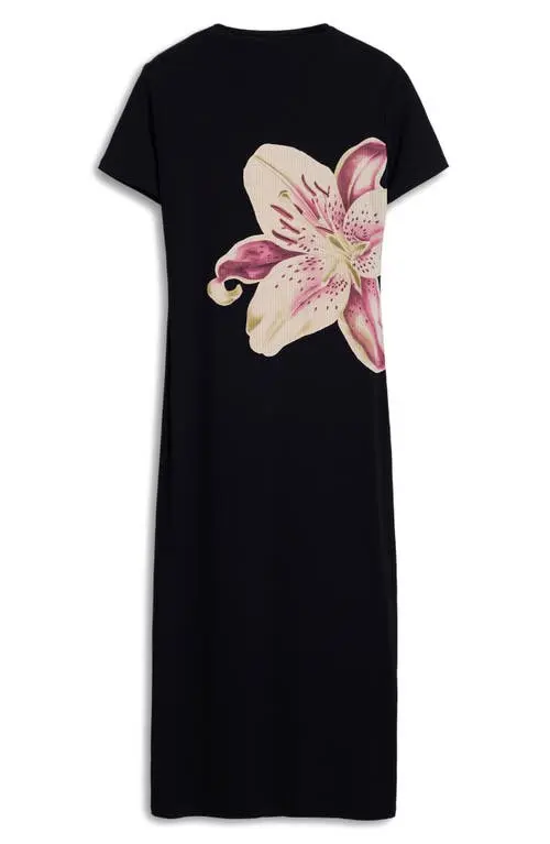 Desigual Ribbed Orchid Print Midi Dress