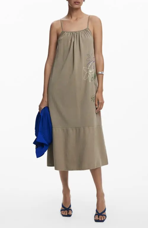 Desigual Floral Embroidered Cotton Midi Dress