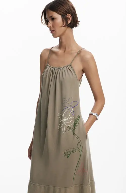Desigual Floral Embroidered Cotton Midi Dress