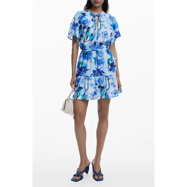 Desigual Floral Print Minidress - Blue