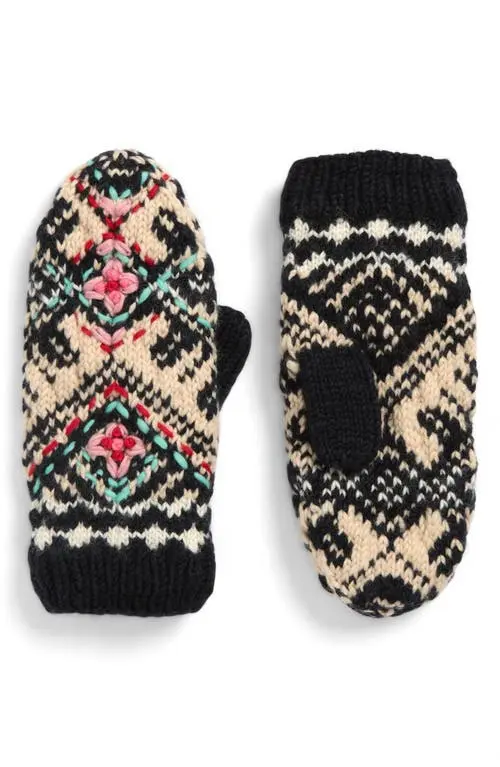 FRENCH KNOT Ingrid Hand Knit Wool Mittens - Black