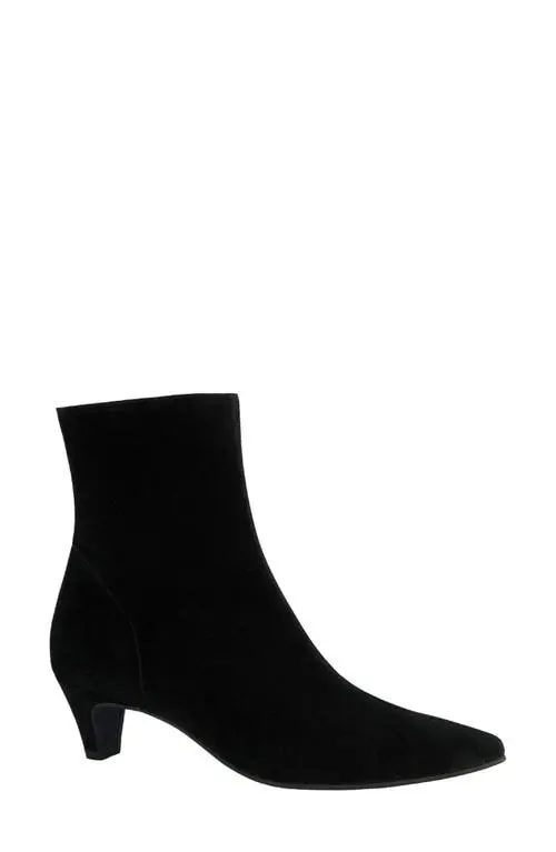 Paul Green Ciara Pointed Toe Kitten Heel Bootie - Black Soft Suede