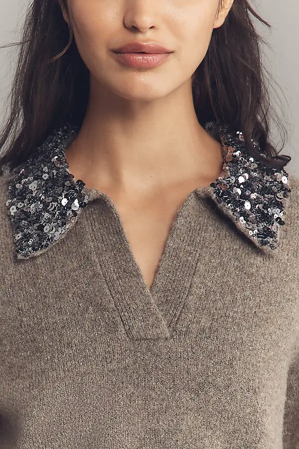 Endless Rose Short-sleeve Sequin-collar Sweater