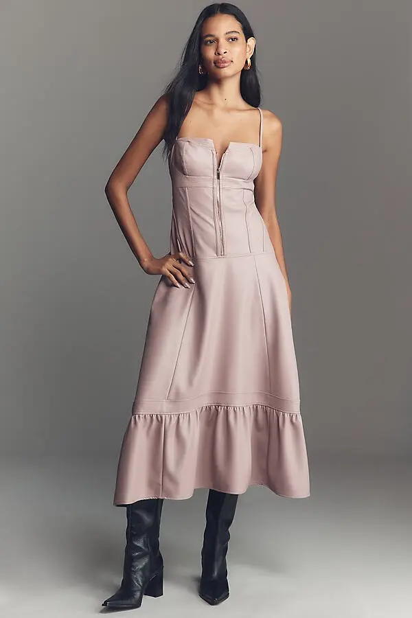 Anthropologie Faux Leather Zip-Up Midi Dress In Mauve - 38% Off |  Editorialist