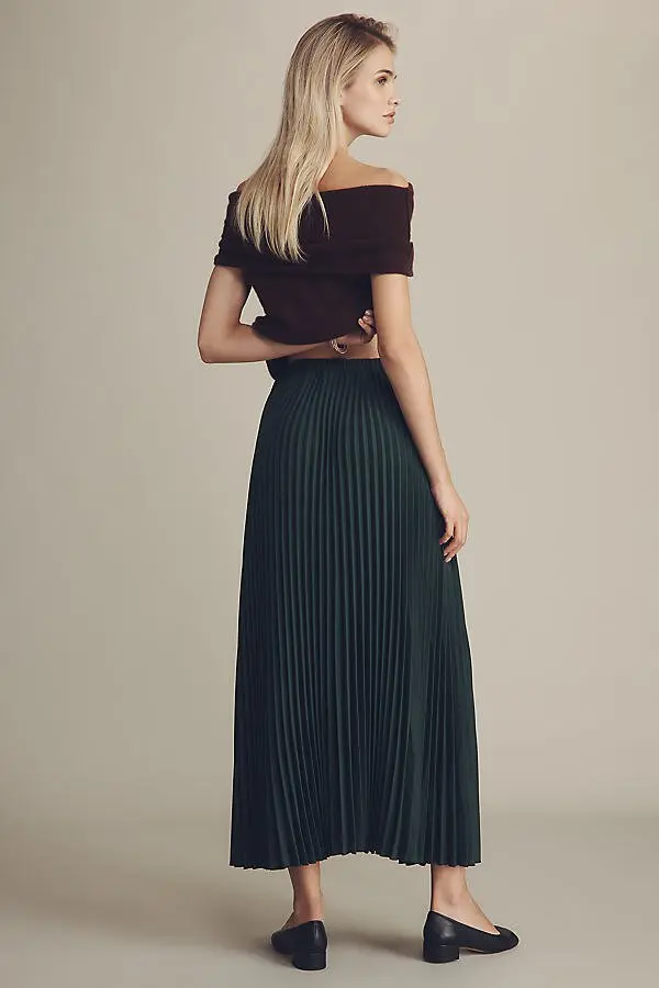 Maeve Pleated Button-front Midi Skirt - Shaded Moss
