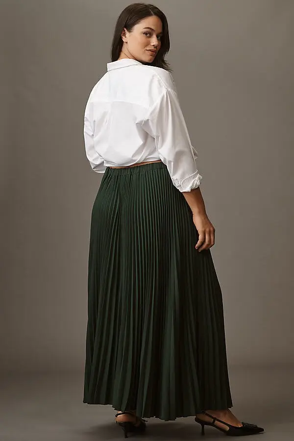 Maeve Pleated Button-front Midi Skirt - Shaded Moss