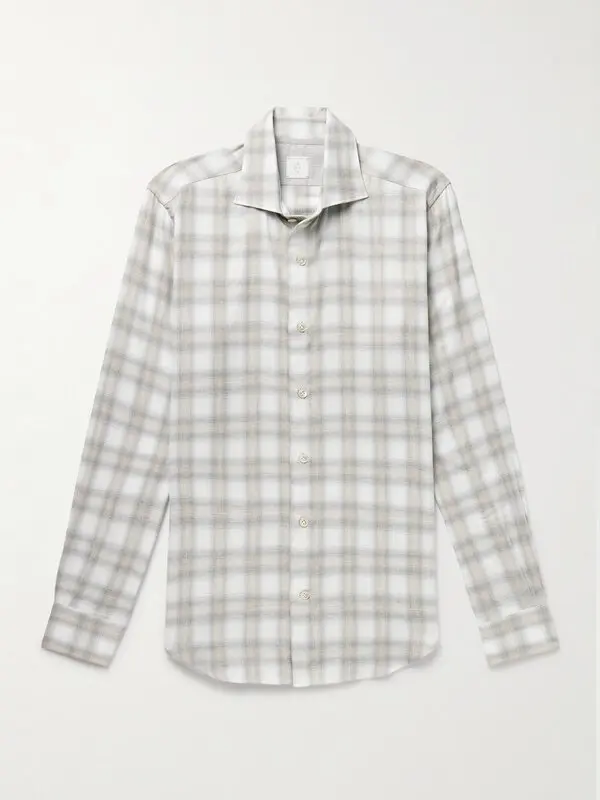 Eleventy Checked Cotton And Lyocell-blend Flannel Shirt