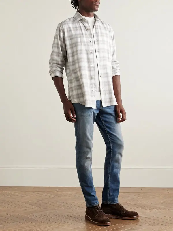 Eleventy Checked Cotton And Lyocell-blend Flannel Shirt