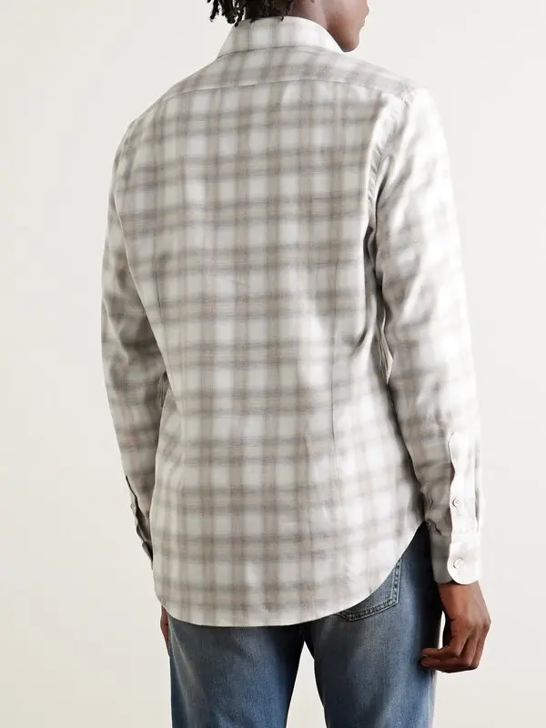 Eleventy Checked Cotton And Lyocell-blend Flannel Shirt