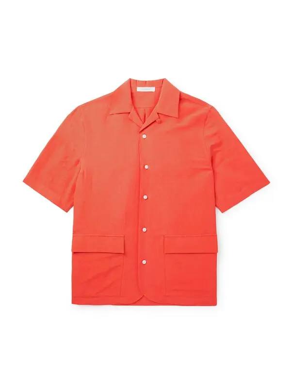 UMIT BENAN Cuban Convertible-collar Linen And Silk-blend Shirt - Orange