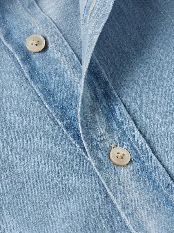 Eleventy Slim-fit Cotton-chambray Shirt - Blue