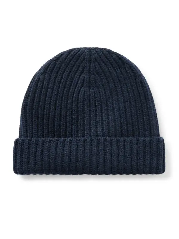 Loro Piana Ribbed Cashmere Beanie - Blue