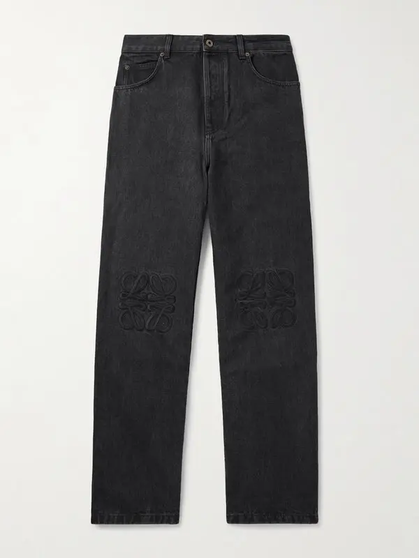 Loewe Wide-leg Logo-embroidered Jeans - Black