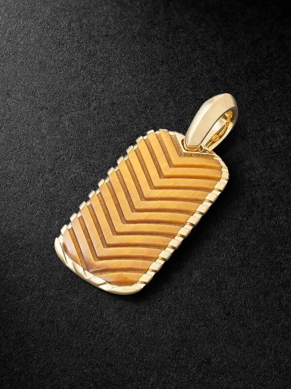 David Yurman Chevron 18-karat & Tiger's Eye Pendant - Gold