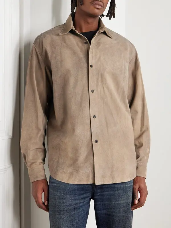 A.PRESSE Distressed Suede Shirt Jacket